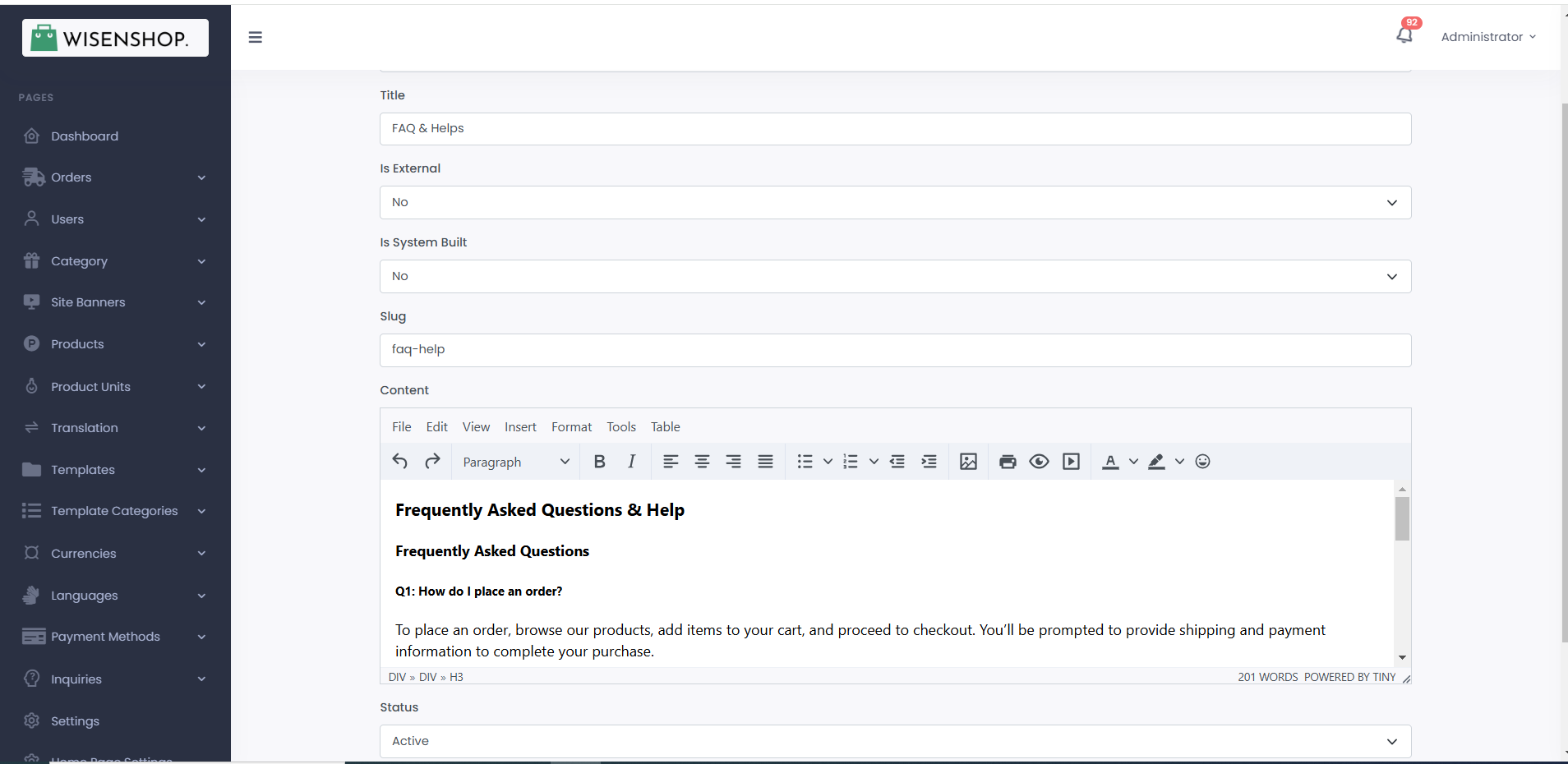 WisenShop Documentation - Multipurpose eCommerce script
